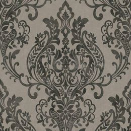 Barock Tapete Profhome 376813 Vliestapete leicht strukturiert mit Ornamenten matt grau schwarz 5,33 m2 - grau