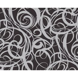 Grafik Tapete Edem 81136BR29 heißgeprägte Vliestapete mit abstraktem Muster und metallischen Akzenten anthrazit schwarz silber 10,65 m2 - anthrazit