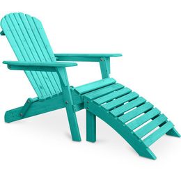 PRIVATEFLOOR Liegestuhl mit Fußstütze - Gartenstuhl aus Holz - Alana Grün - Hemlock Holz - Grün