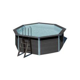 Wpc Pool Santorin, Aufstellpool ø 410 x 124 cm, Einbaupool rund inkl. Sandfilteranlage, Folie und Leiter, Schwimmbecken - Grau - POOLCREW