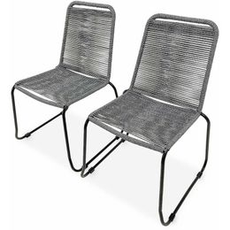 Sweeek - 2er Set Gartenstühle mit Seilbespannung - Grau meliert