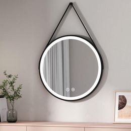 Badspiegel mit Beleuchtung ф70cm Badspiegel Rund Wandspiegel Badezimmerspiegel mit Touch + 3 Lichtfarbe (Stil 4) - Emke