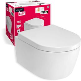 aquaSu Basic Spülrandloses Wand wc Set 568, Hänge wc, Tiefspüler, Keramik, WC-Sitz mit Absenkautomatik, Duroplast Toilettendeckel abnehmbar, Weiß,