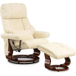 M Mcombo Massagesessel mit Hocker, 360° drehbarer Relaxsessel mit Liegefunktion, moderner TV-Sessel Fernsehsessel mit Seitentasche für Wohnzimmer,