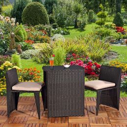 Mucola 3tlg. Polyrattan Lounge Gartenset Sitzgruppe in Schwarz Tisch mit 2 Stühlen