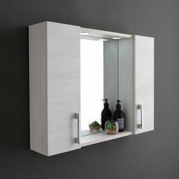 KIAMAMI VALENTINA Container Badezimmerspiegel Mit Zwei Weissen Eichenwandschränken Und Led-Beleuchtung
