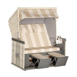 Strandkorb Konsul 2-Sitzer xl Halbliegemodell antikweiß/grau mit Sonderausstattung - SonnenPartner