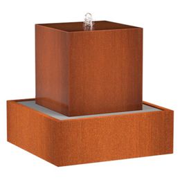 Wasserblock Corten-Stahl 70x70x70 cm Rost braun/orange Wasserspiel mit Pumpe und led - Adezz