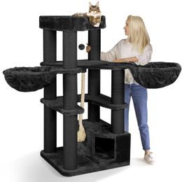 Kratzbaum xl stabil 161 cm hoch für große Katzen 47 kg Premium Qualität 12 cm Dicke Sisalstämme Höhle, Liegemulde, Spiel-Tau geprüfte E1 Holzplatten
