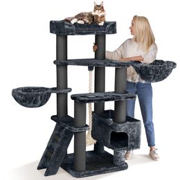 Happypet - Kratzbaum Grosse Katzen stabil xxl Kletterbaum 156 cm hoch 47 kg Premium Qualität 12 cm Dicke Sisalstämme Höhle, Liegemulde geprüfte E1