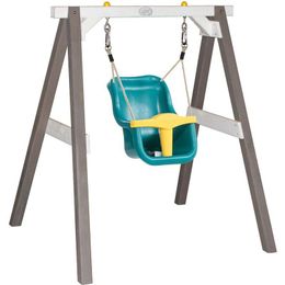 AXI Babyschaukel Grau/weiß mit Gestell aus Holz für den Garten Outdoor Schaukel für Babys und Kleinkinder Für Kinder ab 9 Monate Schaukelsitz in