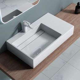 75x43x14cm Design Waschbecken mit verstecktem Ablauf Colossum12-Links in weiß aus Gussmarmor als Aufsatzwaschbecken und Hängewaschbecken geeignet