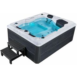 Outdoor Whirlpool Oasis mit Treppe - Spa mit Massagedüsen, LED-Beleuchtung, 2 Filter, Abdeckung, Pumpe - Whirlpool winterfest & beheizbar - Artsauna