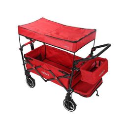 Fuxtec - faltbarer Bollerwagen FX-CT850 Rot – klappbar mit Dach, Vorder- und Hinterrad-Bremse, Vollgummi-Reifen & Innenraumverlängerung – für Kinder