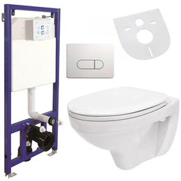 Belvit - Hänge Wand wc Toilette mit Spülkasten / Vorwandelement inkl. Betätigungsplatte - Weiß