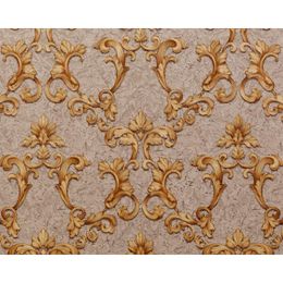 Barock Tapete Edem 9085-26 heißgeprägte Vliestapete geprägt mit floralen 3D Ornamenten schimmernd beige grau-beige sand-gelb gold 10,65 m2 - beige