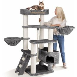 Happypet - Kratzbaum Grosse Katzen stabil xxl Kletterbaum 156 cm hoch 47 kg Premium Qualität 12 cm Dicke Sisalstämme Höhle, Liegemulde geprüfte E1