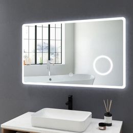 Led Badspiegel 100x60cm Badezimmerspiegel mit Beleuchtung mit 3X Vergrößerung und Touch-Schalter, Lichtspiegel Kaltweiß 6500K - Meykoers