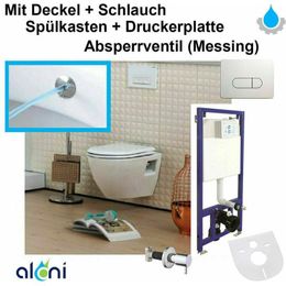 Aloni - Hänge Dusch wc Taharet Bidet Toilette Vorwandelement Spülkasten + Ventil + AC90L - Weiß