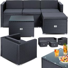 Kesser Polyrattan Lounge Aruba – Gartenlounge für 4-5 Personen Gartenmöbel-Set Sitzgruppe aus 3er Gartensofa Sessel Hocker und Beistelltisch Anthrazit