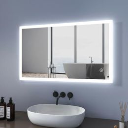 Meykoers - Badspiegel mit Beleuchtung 100x60cm led Dimmbar Badezimmerspiegel Wandspiegel, Touch Steuerung, Warmweiß /Kaltweiß /Neutral