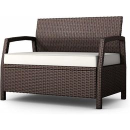 Rattansofa, Balkonsofa mit Abnehmbarem Sitzkissen, Sitzbank mit Rückenlehne & Armlehne, Balkonbank aus PE-Ratten, für 2-sitzer, für Garten Terrasse