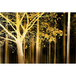 3D Tapete mit Bäumen | Wald Fototapete in Braun Gelb für Wohnzimmer und Flur | Grafische Vlies Fototapete in Gold ideal für Treppenhaus - 270 x 400