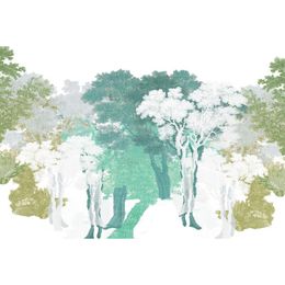 Bricoflor - Baum Tapete in Weiß Türkis und Grün | Moderne Vlies Fototapete mit Baum Motiv für Schlafzimmer und Flur | Wald Fototapete illustriert