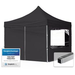 3x3 m Faltpavillon, economy Alu 32mm, Seitenteile mit Panoramafenster, schwarz - schwarz