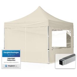 3x3m Faltpavillon, economy Alu 32mm, Seitenteile mit Panoramafenster, creme - crème