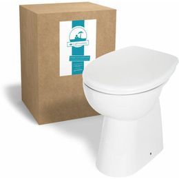Calmwaters - Spülrandloses Stand-WC Komplettset Elements Wellness mit Toilettendeckel, erhöhtes wc + 7 cm, abnehmbarer WC-Sitz mit Absenkautomatik &