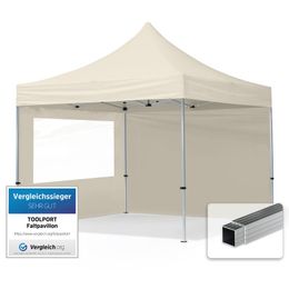 3x3 m Faltpavillon, economy Alu 32mm, Seitenteile mit Panoramafenster, creme - crème