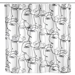 Anti-Schimmel Duschvorhang Faces, Textil (Polyester), 180 x 200 cm, wasserabweisend, waschbar, Weiß, Polyester mehrfarbig - weiß - Wenko