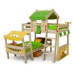 Kinderbett Etagenbett CrAzY Trunky mit Rutsche Hochbett, 90 x 200 cm Hausbett - apfelgrün/gelb - Wickey