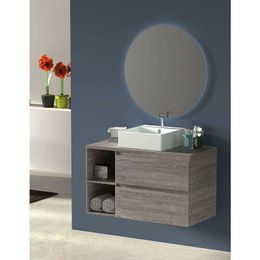 Zeus Badezimmer-Set, 7 Farben (siehe 3. Bild) und 2 Größen - mit Möbel, rundem Spiegel mit Hintergrundbeleuchtung und Waschbecken auf Arbeitsplatte