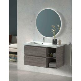 Allstone - Zeus Badezimmer-Set mit 7 Farben (siehe 3. Bild) 90 cm - mit Möbel, rundem Spiegel mit Hintergrundbeleuchtung und Waschbecken mit Brust