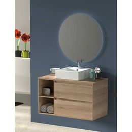 Zeus Badezimmer-Set, 7 Farben (siehe 3. Bild) und 2 Größen - mit Möbel, rundem Spiegel mit Hintergrundbeleuchtung und Waschbecken auf Arbeitsplatte