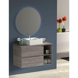 Allstone - Zeus Badezimmer-Set, 7 Farben (siehe 3. Bild) und 2 Größen - mit Möbel, rundem Spiegel mit Hintergrundbeleuchtung und Waschbecken auf