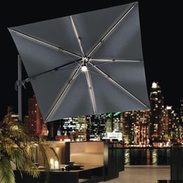 Derby Sonnenschirm / Ampelschirm Ravenna ax led 250 x 250, 250 x 250 cm, anthrazit, Bezug aus 100% Polyester, Streben aus Stahl, Stock aus Aluminium, 23,5