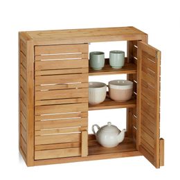 Wandschrank aus Bambus, 2 Türen, höhenverstellbare Einlegeböden, Quadrat Hängeschrank, hbt 56,5x56x21cm, natur - Relaxdays