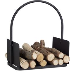 Kaminholzkorb schwarz, Brennholzkorb groß, Holzwiege Kamin, Feuerholzkorb Metall, HxBxT 47 x 40 x 30 cm, black - Relaxdays