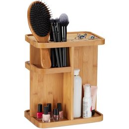 Make Up Organizer Bambus, drehbarer Kosmetik Organizer für Badezimmer & Schminktisch, hbt 31x25,5x18 cm, natur - Relaxdays