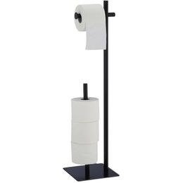 Relaxdays - Toilettenpapierhalter, Aufbewahrung von 4 Ersatzrollen, stehender Klopapierhalter, hbt 77,5x20x20 cm, schwarz