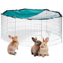 Relaxdays - xl Freilaufgehege mit Netz-Abdeckung, für Hasen und Nager, Kleintiergehege mit Sonnenschutz, ø 145cm, verzinkt