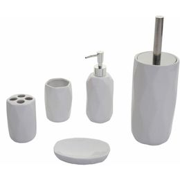 5-teiliges Badset HHG 238, WC-Garnitur Badezimmerset Badaccessoires, Keramik weiß - white