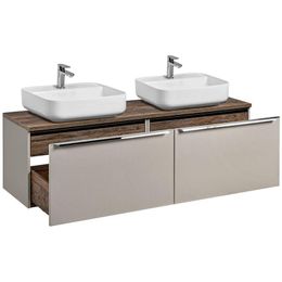 Lomadox Doppel Waschtisch-Unterschrank 160cm taupe mit Vintage Oak PUEBLA-56-TAUPE, b/h/t 160,4/63,5/46 cm - beige