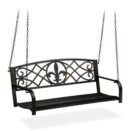 Hängebank, 2-Sitzer, Gartenschaukel zum Aufhängen, Vintage Design, Metall, hbt 197x133x58 cm, schwarz-bronze - Relaxdays