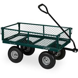 Handwagen, praktischer Bollerwagen für den Garten, mit Luftbereifung, klappbare Seitenteile, bis 200 kg, grün - Relaxdays