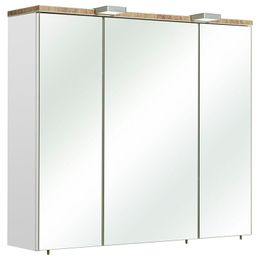 Lomadox Badezimmer Spiegelschrank DOVER-66 in Weiß Glanz mit 3D Kante in Riviera Eiche Nb., b/h/t: ca. 80/70/20 cm - weiß