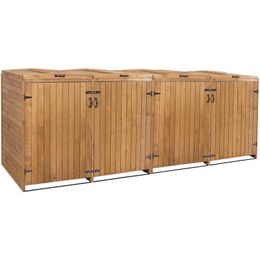Xl 4er-/8er-Mülltonnenverkleidung HHG 651, Mülltonnenbox, erweiterbar 126x316x98cm Holz mvg braun - brown